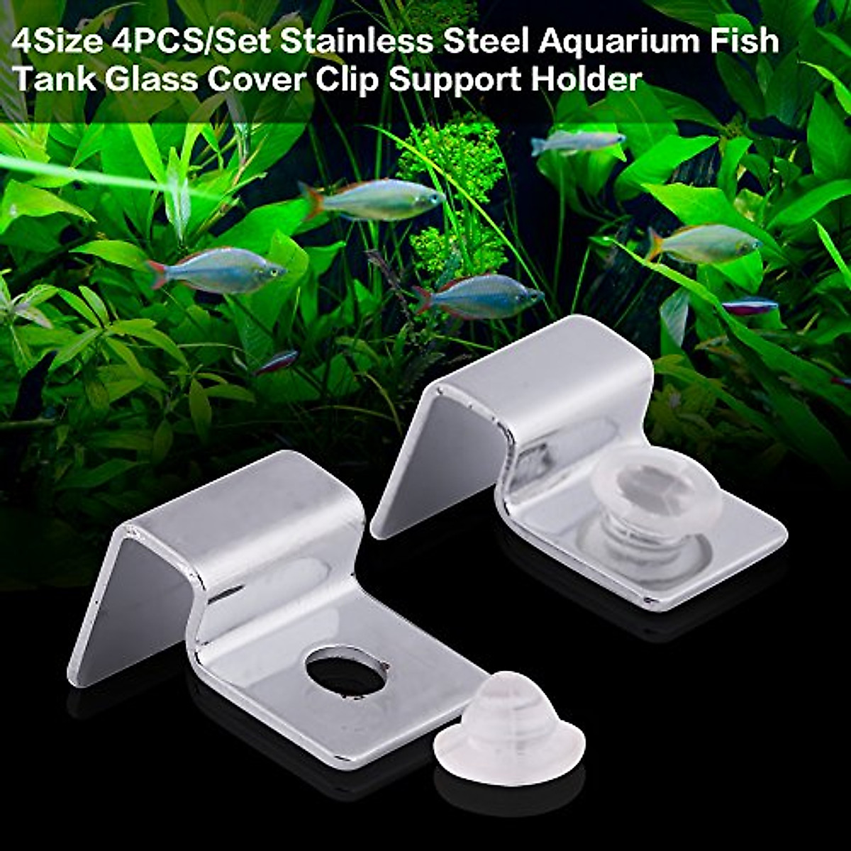 4 Size 4Pcs Stainless Steel Aquarium Fish Tank Glass Cover Support, Stainless Steel Fish Tank Cover Holder Anti-Slip Fish Tank Holders Aquarium Accessories Universal Lid Clips(6mm)