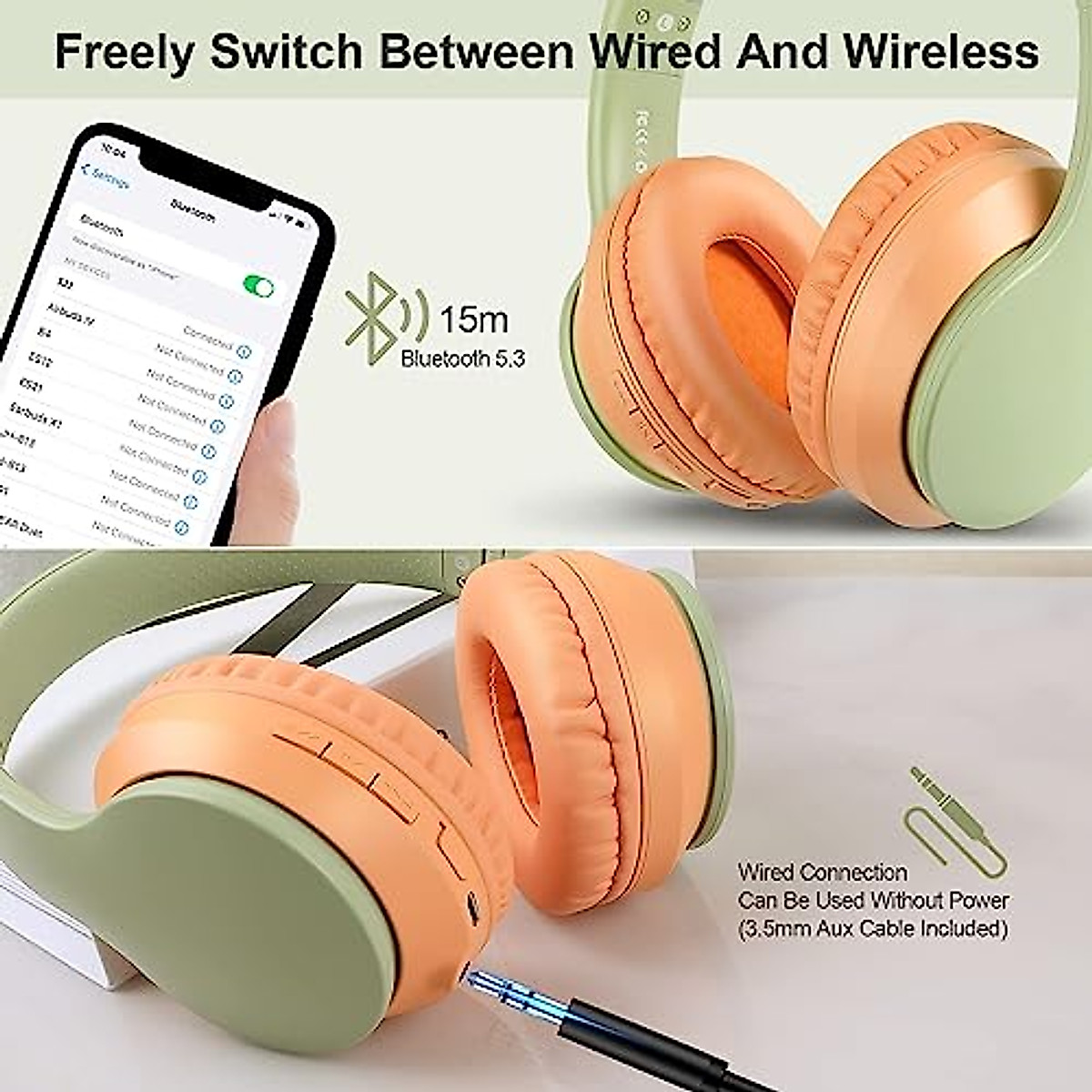 LOBKIN Wireless Bluetooth Headphones, Over-Ear Headphones with Built-in HD Mic,40H Playtime, Foldable Wireless and Wired Stereo Headphones for Gym/PC/Home