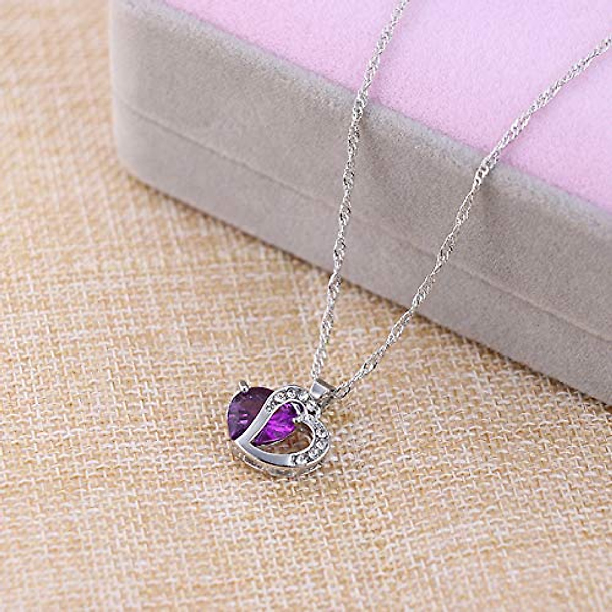 shiYsRL Women Necklace Pendant, Women Fashion Cubic Zirconia Inlaid Heart Shape Pendant Necklace Jewelry Gift Birthday Gift for Mom Women Wife Girls Her - Blue
