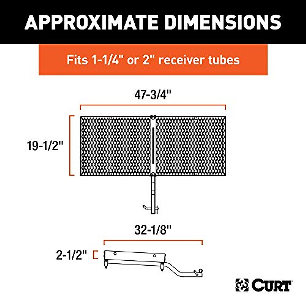 CURT 18110 48 x 20-Inch Tray Hitch Cargo Carrier, 300 lbs Capacity, 1-1/4, 2-In Adapter Shank, CARBIDE BLACK POWDER COAT