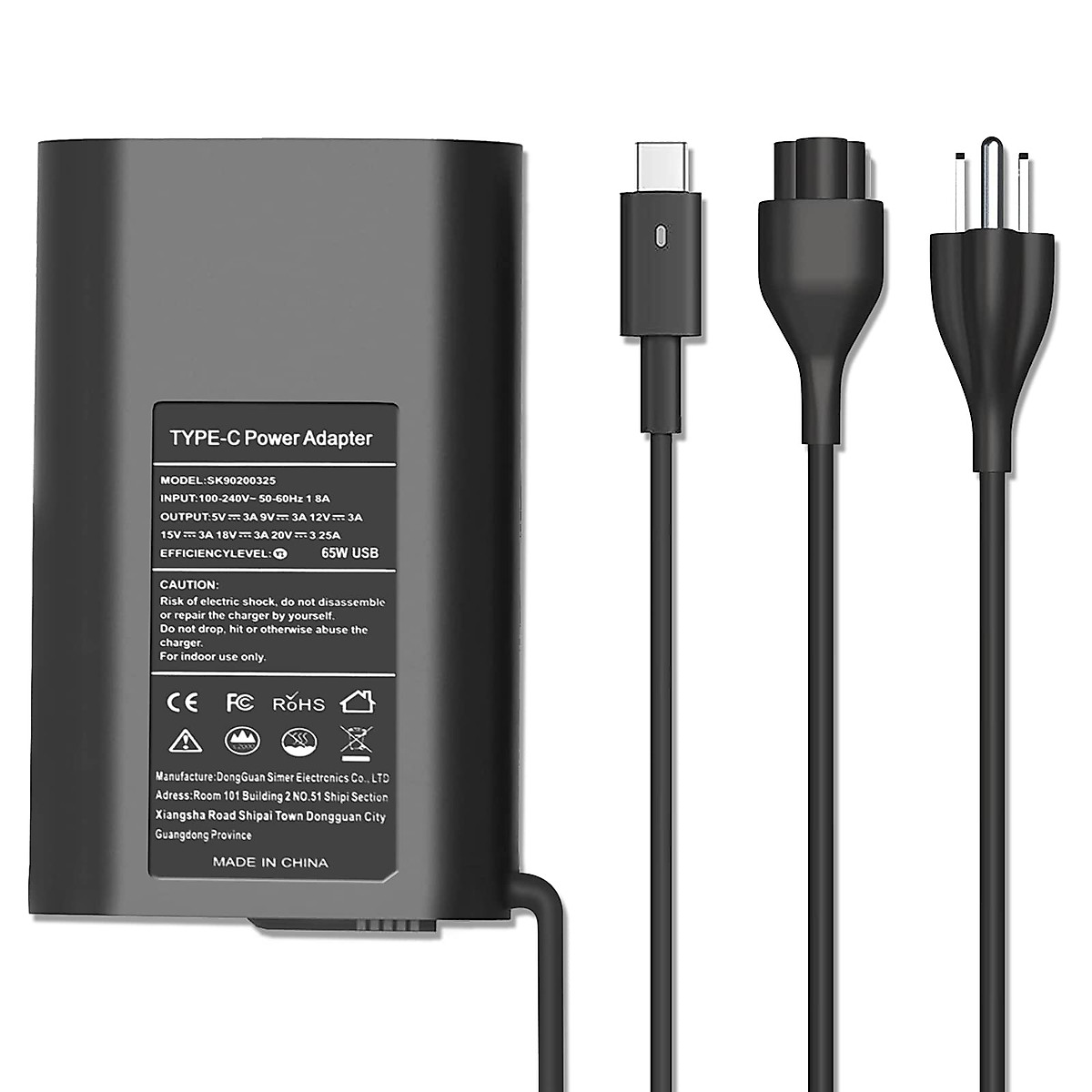 65W USB Type C AC Power Adapter Laptop Charger for Dell XPS 13 9380 9370 9365 9360 9350, Latitude 7370 7280 7480 5480 7275 5290 7490 Dell LA65NM170, 2YKOF, Dell XPS 12 9250, Dell Latitude 12 7275