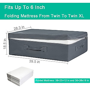 Carry Case for Tri-Fold Mattress 4-6 inch Twin, Foldable Memory Foam Mattress Case, Sturdy Carrying Bag for 4-6 inch Twin Trifold Matress, Portable Twin Mattress Storage Bag with 3 Handles