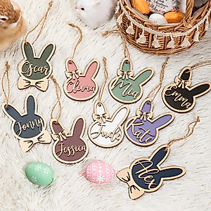 Personalized Rabbit Bunny Wooden Basket Tag Ornament with Name Easter Gift for Kids