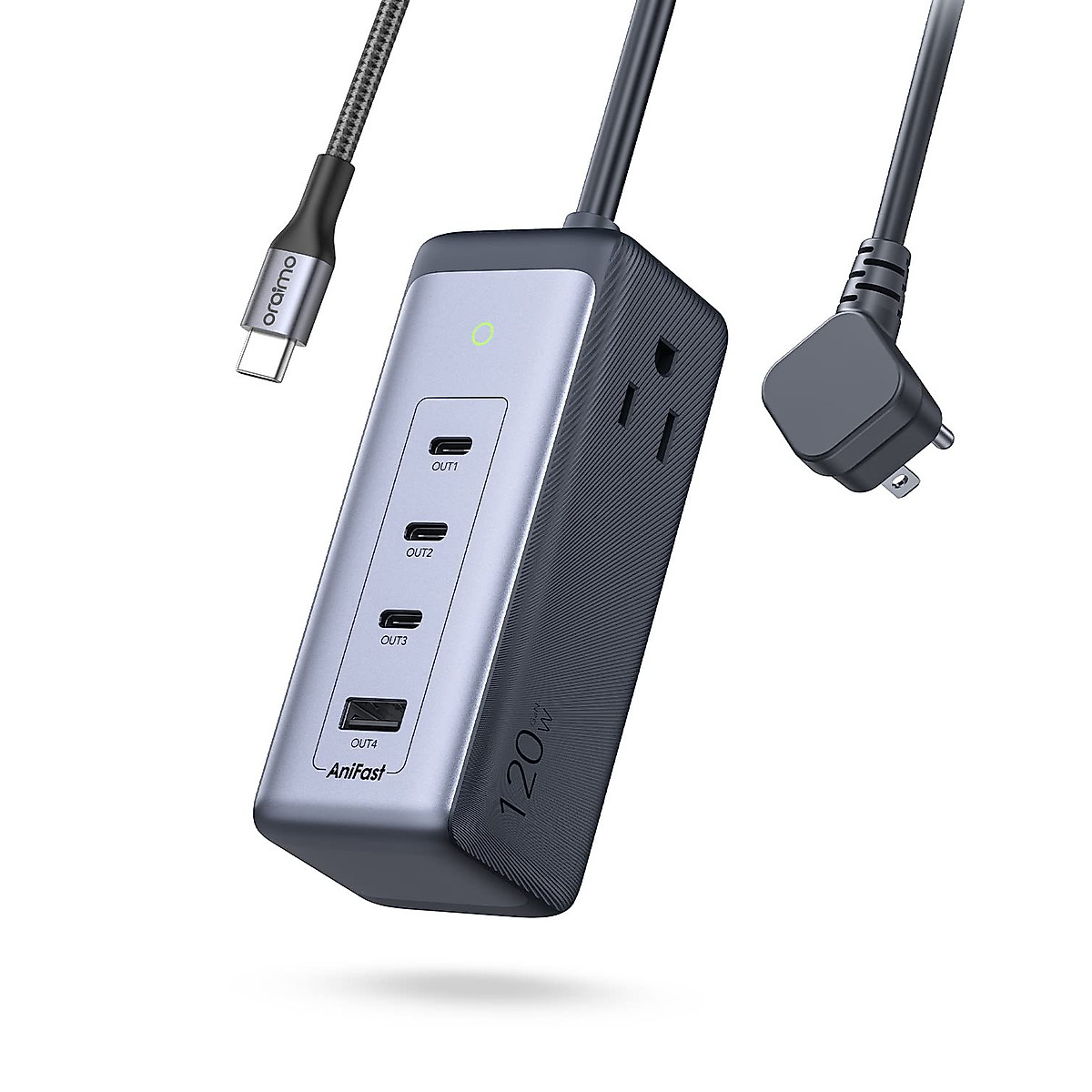 120W USB C Charging Station with 2AC Outlets, oraimo GaN Charger, PPS, Fast Charger, USB C Wall Charger for MacBook, iPhone, Ipad, Samsung (100W USB C Cable Included)