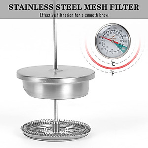 CoffeeKof Stainless Steel French Press Coffee Maker With Thermometer.Double Insulated Coffee Press,34 0Z,Black.