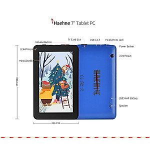 Haehne 7 inch Tablet, Android 9.0 Pie, 1G RAM 16GB Storage, Quad Core, IPS Display, Dual Camera, FM, WiFi Only, Bluetooth, Blue