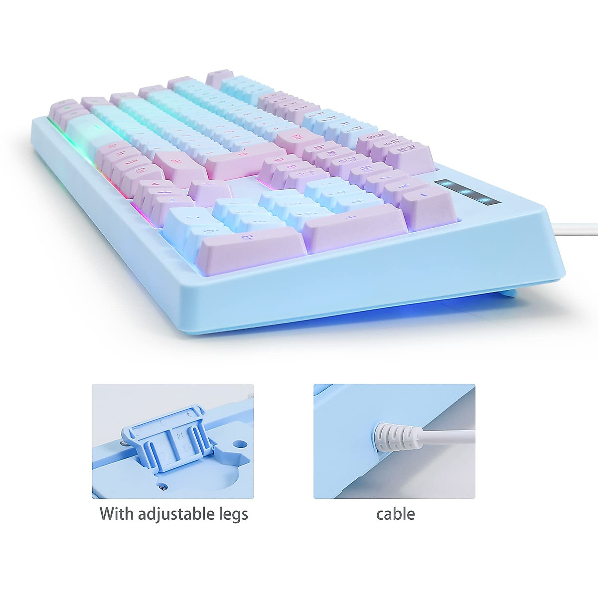 chuangquan CQ104 Mechanical Feeling Keyboard Rainbow LED Backlit USB Wired Floating Gaming Keyboard for Windows PC Laptop