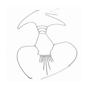 Chargances Silver Crystal Body Chain Sparkly Bra Body Chain Sexy Tassle Chest Chain Bikini Rhinestone Body Chain Accessories for Women and Girls Party Prom Beach (Silver)