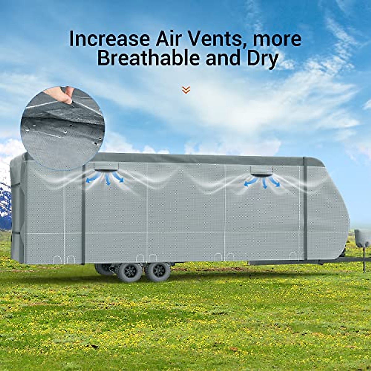 Vigorvan RV Cover, Upgraded Waterproof Travel Trailer Cover Thick 6 Layers Top Fits Up to 30'-33', Anti-UV & Windproof Camper Cover with Tongue Jack Cover, Tire Covers and Gutter Covers