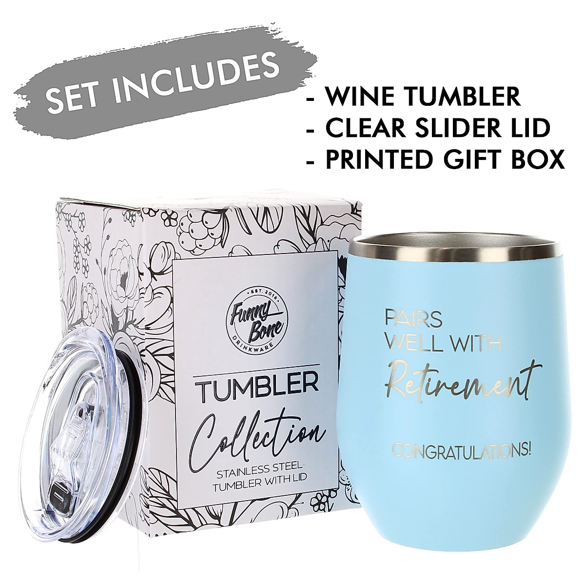 Retirement Gifts for Women Men - Happy Retirement Wine Tumbler Mug Presents - Retirement Gift for New Beginnings - Ideas for Retired Coworker, Boss, Friend, Mom, Dad, Colleague, Farewell (Blue)