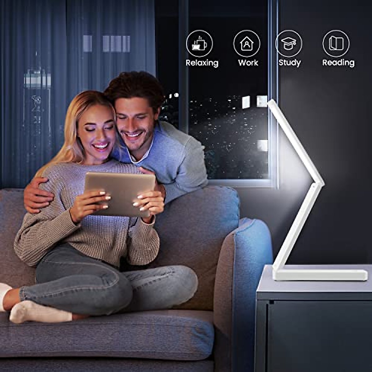 JIALUX Foldable LED Desk Lamp - Folding Portable USB Table Light with 3 Brightness Settings - for Home, Reading, Studying, Work, Travel - White