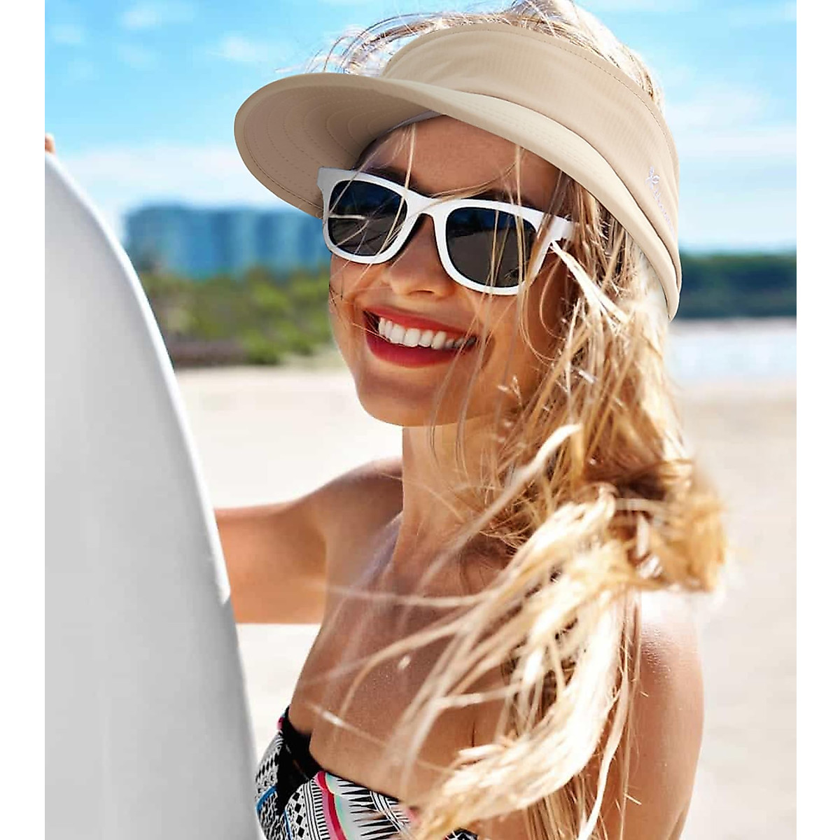 Durio Wide Brim Summer Beach Hats for Women 2024 UPF 50+ Sun Hat 2 in 1 Visors for Women Foldable Zip-Off Visor with Wind Strap Packable Womens Sun Hat Safari Fishing Gardening Beige One Size