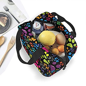 Colorful Dog Paw Print Insulated Neoprene Lunch Bag For Women, Men, Lunch Tote For Work