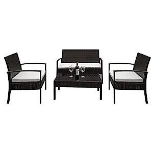 SOONEEDEAR 2pcs Arm Chairs 1pc Love Seat & Tempered Glass Coffee Table Rattan Sofa Set Brown Gradient, Patio Furniture Set, Living Room Furniture Sets, Home Studio Furniture Conversation Sets