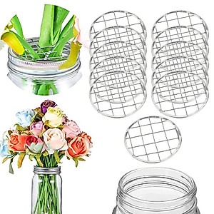 GORGECRAFT 30Pcs Flower Frog Lids Mason Jars Holder Lid Inserts Floral Arrangement Organizer Metal Flower Glass Bottle Covers Grid Lids Insert with Square Grids for Regular Mouth Mason Canning Jars