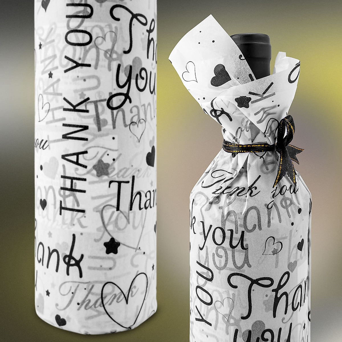 Hi Sasara 100 Sheets Thank You Tissue Paper Bulk,Thank You Tissue Paper for Small Business,Packaging Tissue Paper for Gift Bags,Thank You Packaging Tissue Paper,14 x 20 Inch (Black)