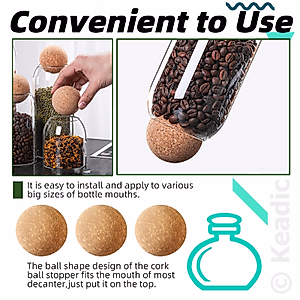 Keadic 4 Pcs Wooden Ball Bottle Plug Stoppers Set Natural Soft Reusable Wood Cork Plugs Replacement for Wine Decanter Carafe Bottle (2.1 Inch/ 5.5 cm)