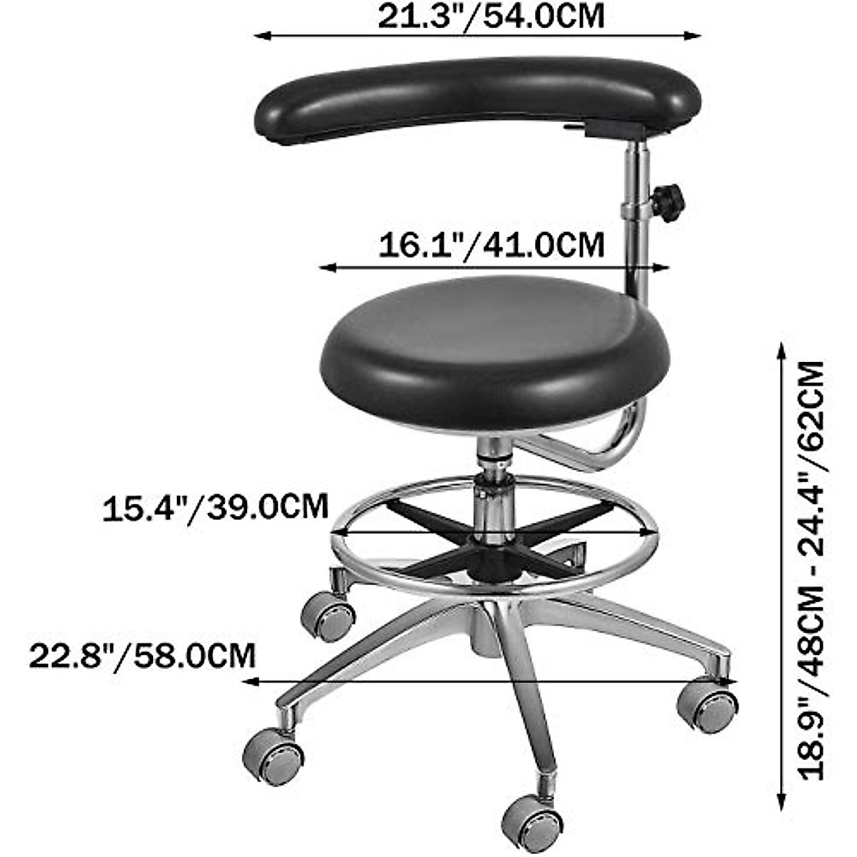 OUBO Brand Black Assistant Stool 360° Rotation Armrest Dental PU Leather Backrest Medical Office Use