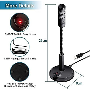 USB Computer Microphone,Plug and Play Desktop PC Laptop Microphone with Mute Button and LED Indicator for Streaming,Podcasting,Recording,Gaming,Skype,YouTube Mic for Mac or Window Black.