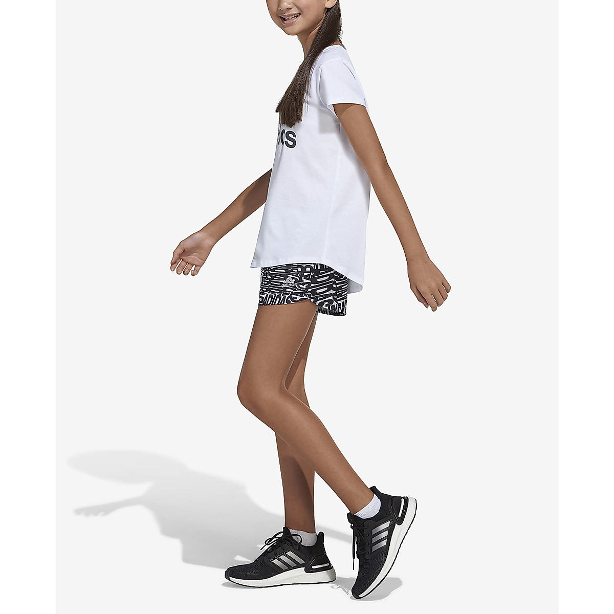 adidas Girls' Printed Woven Shorts, Black, Large