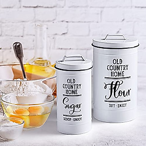 DAYYET Canisters Sets for the Kitchen, Airtight Kitchen Canisters for Countertop, Flour and Sugar Containers, Tea Coffee Sugar Canister Set, Coffee Bar Decor and Accessories, Set of 4, White
