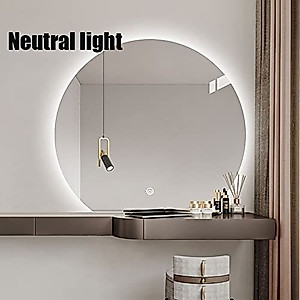 TOCTUS Bathroom LED Mirror, Wall Mount Mirror with Lights, 19inch/50cm, Backlit, LED Illuminated, Dimmable, Semicircle, Wall Decoration, Frameless, Energy Efficient (Size : 80cm/31in)