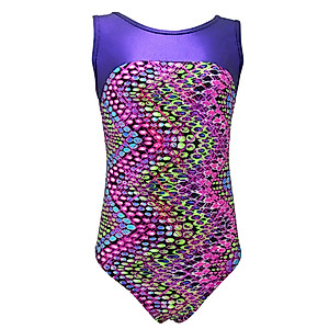 MadSportsStuff Girls Gymnastics Leotard - Tank with Keyhole (Dotted Chevron, Youth 6-7)