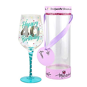 Top Shelf Decorative 40th Birthday Wine Glass, For Red or White Wine, Unique Gift Idea