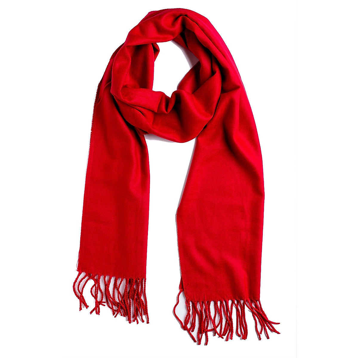 Plum Feathers Winter Scarf Shawl with Cashmere Feel - Rich Solid Colors Winter Scarves and Wraps 72" x 12" (Red)