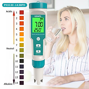 GISNPA 7 in 1 pH/TDS/EC/ORP/S.G/Salinity/Temp Meter with ATC pH Tester, 0.01 Resolution High Accuracy Digital pH Meter, Water Tester for Drinking, Hydroponics, Swimming Pool and Aquarium