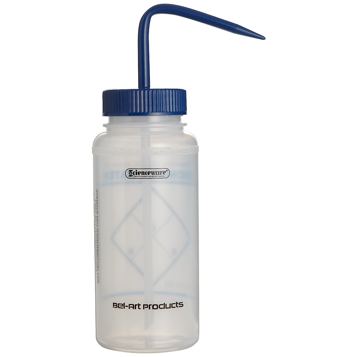SP Bel-Art Safety-Labeled 2-Color Deionized Water Wide-Mouth Wash Bottles; 500ml (16oz), Polyethylene w/Blue Polypropylene Cap (F11646-0631), Natural, (Pack of 6)