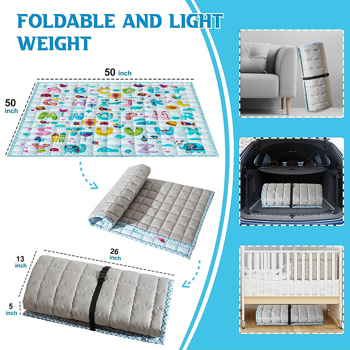 Baby Play Mat,Baby Floor Play Mats 50 x 50 Babies Playmat Compatible with TODALE Suposeu LIAMST Ajulkrio Baby Playpen Non-Slip Indoor Outdoor Infant Play Mat Foldable Toddlers Crawling Floor Mat