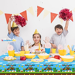 Generic 3 PCS Super Brothers Party Tablecloth, Plastic Disposable Video Games Table Cover for Games Birthday Party Decorations Supplies, 86.6 x 51.2in, Blue