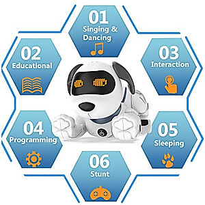 HBUDS Remote Control Robot Dog Toys for Kids, RC Stunt Programmable Robot Puppy Toy Dog Interactive with Commands Sing, Dance, Bark, Walk Electronic Pet Dog for All Ages Boys and Girls Gifts (White)