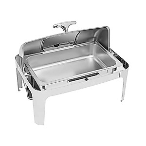 2 Compartment Roll Top Chaffing Server Set Food Insulation Chafer Warmer Stainless Steel Chafing Dish Buffet Set with Visible Window Catering Party Chafing Buffet Server Food Warmer Chafer Dish Warmer