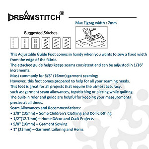 DREAMSTITCH 250026947, BLSA-SGF Adjustable Guide Presser Foot Max 7mm Zigzag-Fits All Low Shank Snap-On Singer, Brother, Babylock, Janome, Juki, Elna and More Sewing Machine