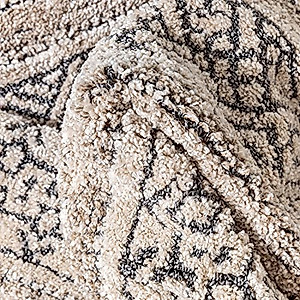 Well Woven Francesca Beige Tribal Geometric Distressed High-Lo Pile Area Rug (6'7" x 9'3")