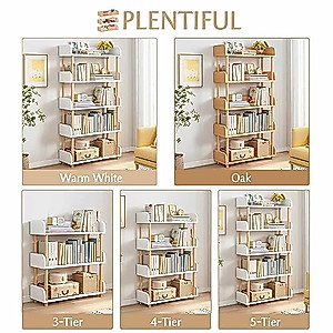 OSCHF 5-Tier Wooden Open Bookcase - Modern Freestanding Bookshelf with Side Panels and Solid Wood Frame for Home and Office, Shelf Unit in Warm White