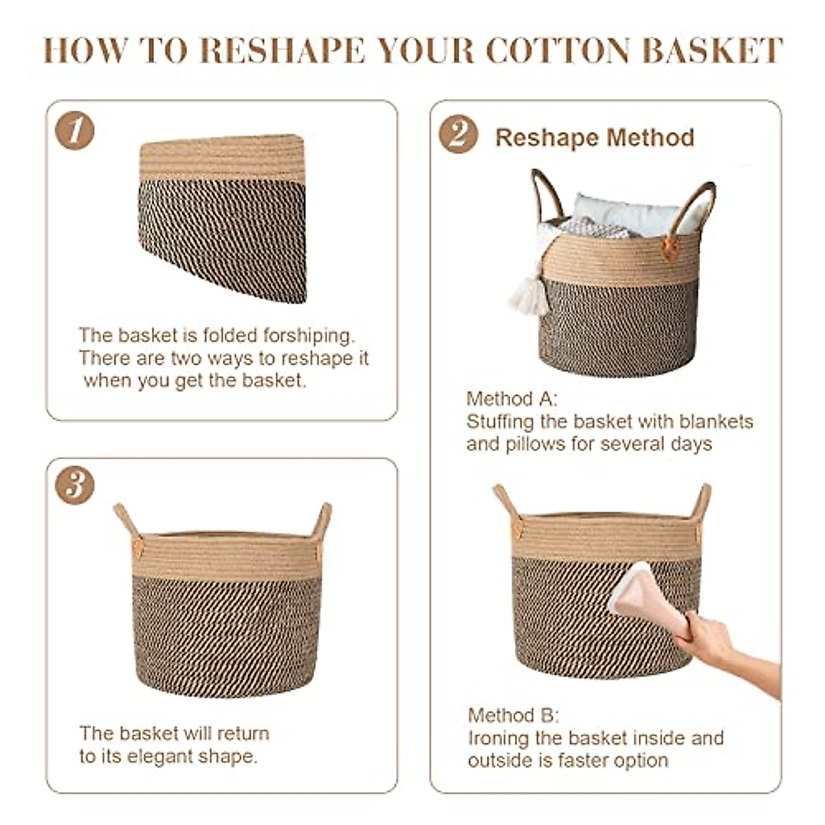 Jute Laundry Hamper Large Woven Rope Storage Basket with Handles 20' Height Tall 83L,Laundry Basket Decorative Basket for Living Room,Pillows,Clothes, 18'Wx20'H