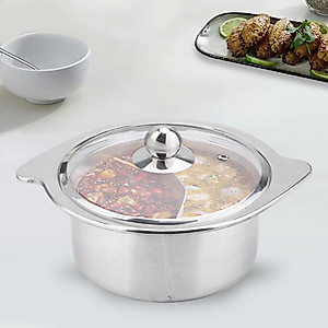 ＫＬＫＣＭＳ Hot Pot with Divider Chinese Dual Sided Pot Multipurpose Hot Burner Cooking Pot Cookware for Travel Restaurant Household Home, 18cm with lid