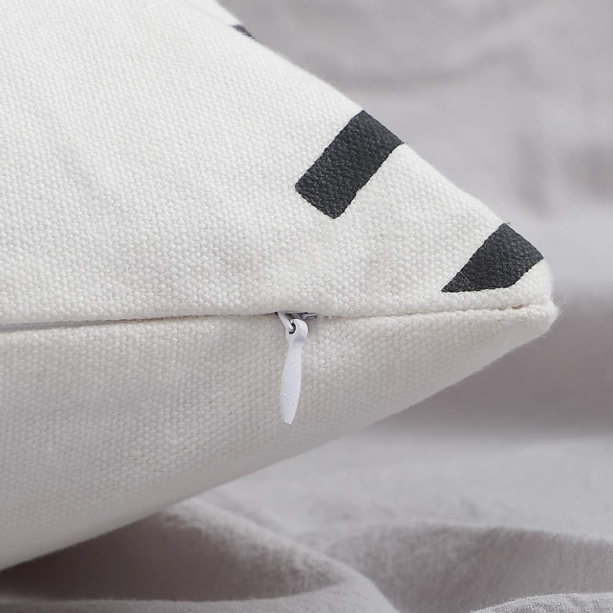 CDWERD 18x18 Inch Pillow Covers, Boho Pillow Covers Set of 4, Modern Farmhouse Neutral Decorative Pillowcases, Faux Leather and Linen Cushion Case