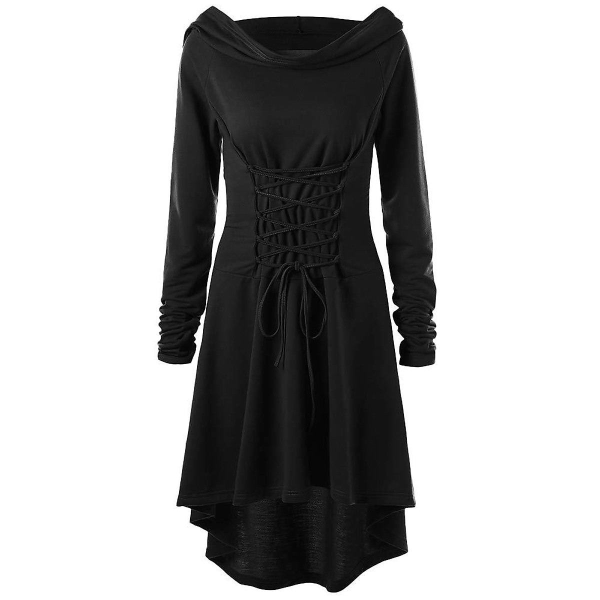 OIUCVGB Womens Renaissance Costumes Hooded Robe Lace Up Vintage Pullover High Low Long Hoodie Dress Cloak