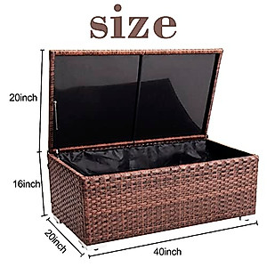 DIMAR GARDEN Outdoor Storage Coffee Table with Waterproof Cover,Patio Wicker Storage Table,42 Gallon Mixed Brown