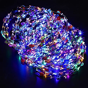 Janinka 30 Pieces LED Flower Crown Light up Headband Luminous LED Flower Wreath Floral Glowing Fairy Crown Glow in the Dark Headband for Women Girls Valentine's Day Wedding Party Hair Accessories