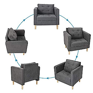 STHOUYN Mid Century Modern Upholstered Fabric Accent Chair with Arms Set of 2 Armchair Comfy Reading Chair for Living Room Studio Office Couch, Single Sofa Set Bedroom Grey