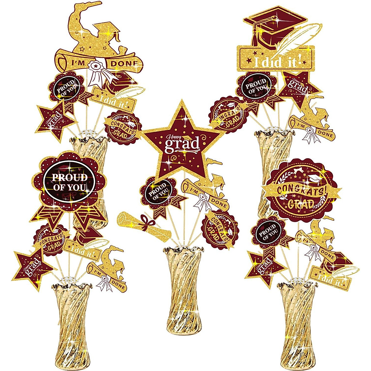 Graduation Party Decorations Maroon Gold 2023/Burgundy Gold Graduation Party Supplies Maroon Grad Table Centerpieces-24Pcs Burgundy Gold Black Graduation Sticks Class of 2023 Table Topper