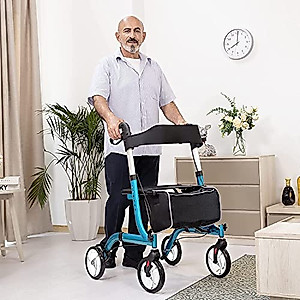 Winlove Rollator Walkers for Seniors-Folding Rollator Walker with Seat and Four 8-inch Wheels-Medical Rollator Walker with Comfort Handles and Thick Backrest-Lightweight Aluminium Frame,Blue
