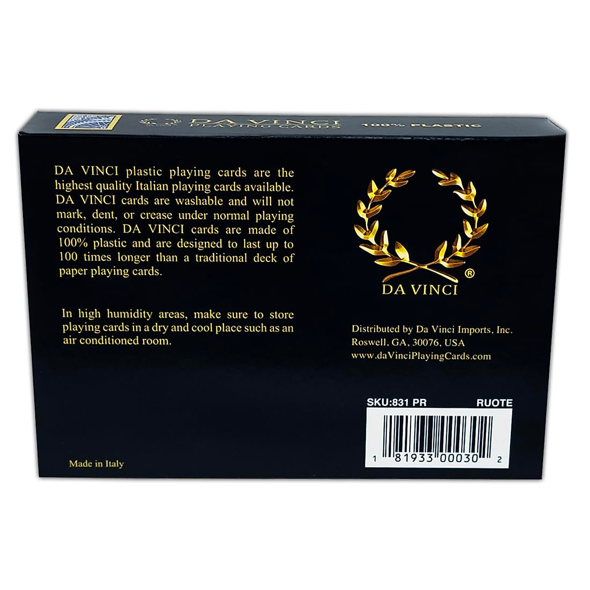 DA VINCI Ruote, Italian 100% Plastic Playing Cards, 2-Deck Poker Size Set, Regular Index, w/2 Cut Cards