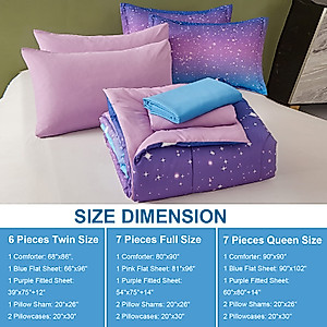 Drucon Rainbow Comforter Set Queen Size for Teen Girl &Boys,7 Pieces Bed in A Bag Blue Purple Rainbow Bedding Set Queen Size(1 Comforter, 1 Flat Sheet, 1 Fitted Sheet, 2 Pillow sham, 2 Pillowcases)