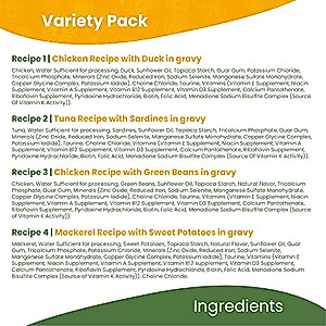 Almo Nature HQS Natural Variety Pack Grain Free, Additive Free Recipes - Chicken w/Duck (6); Tuna w/Sardines (6); Chicken w/Green Beans (6); Mackerel w/ Sweet Potatoes (6) Adult Cat Canned Wet Food